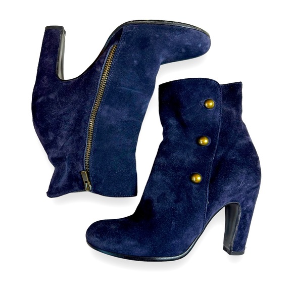 Officine Creative | Shoes | Handmade Italian Blue Suede Button Heeled ...